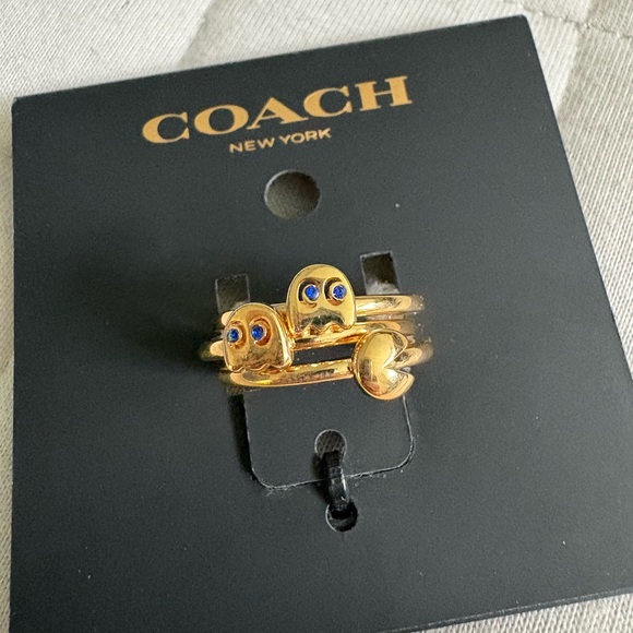 Coach | Jewelry | Coach Pacman Gold Ring Set With Blue Accents | Poshmark